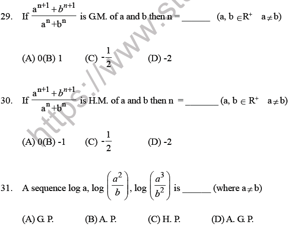 JEE Mathematics Sequence and Series MCQs Set B with Answers